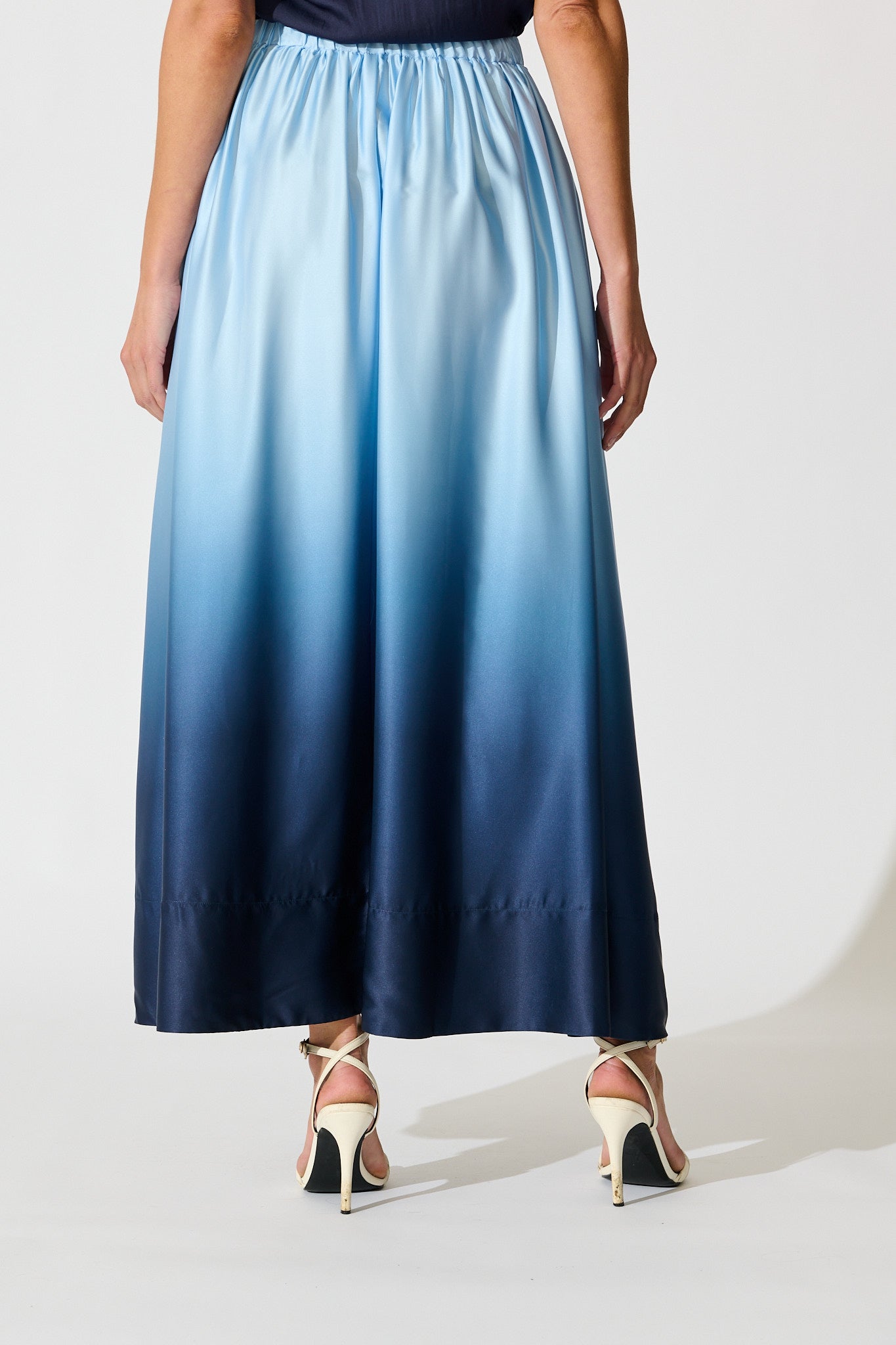 Dip and Dusk Maxi Ombre Skirt in Blue Satin | St Frock