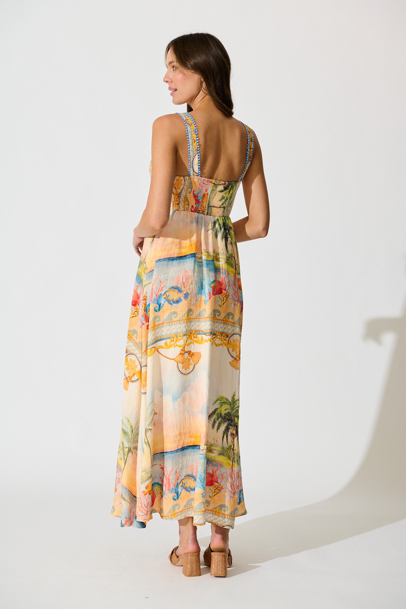 Malva Maxi Sundress in Beige Multi Summer Print | St Frock