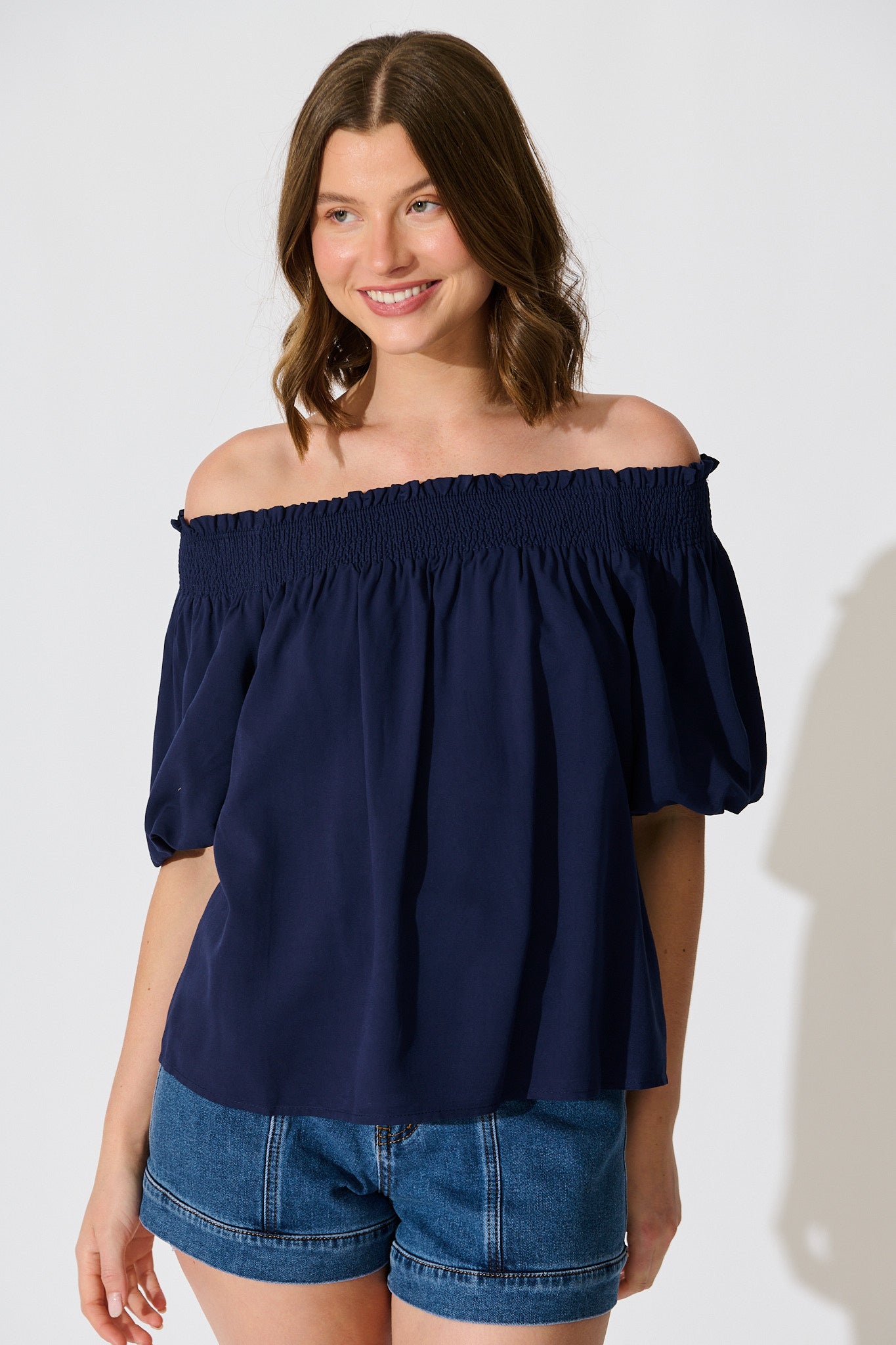 Marina Off Shoulder Top — Navy | St Frock