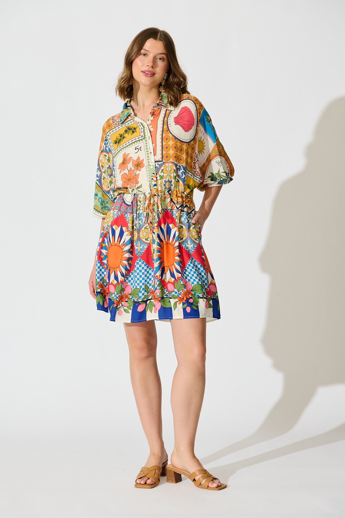 Garden Of Tiles Shirt Dress – Multi Tile Print | St Frock