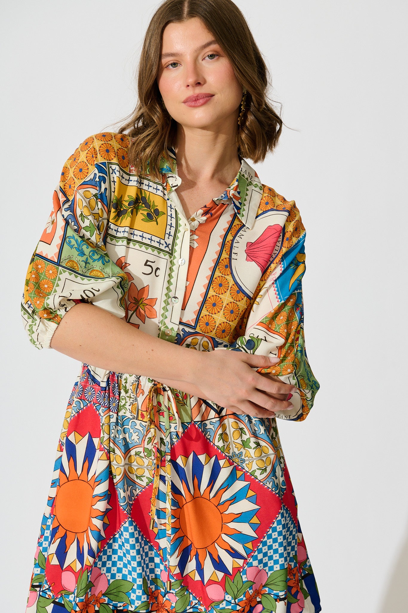 Garden Of Tiles Shirt Dress – Multi Tile Print | St Frock