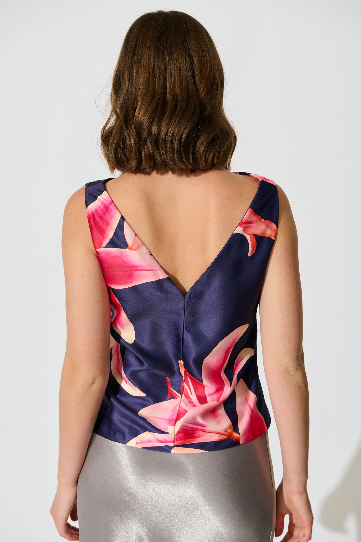 Tropic Skies Top – Navy Floral Satin | St Frock