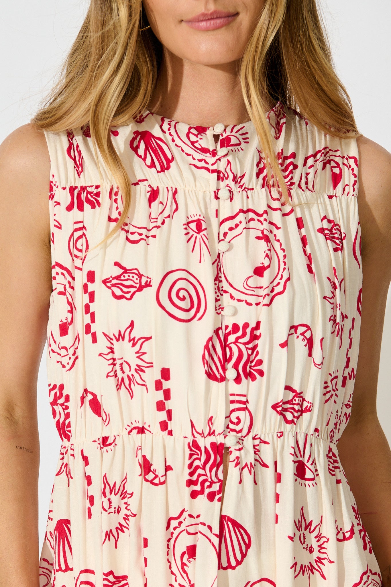 Lorieanne Top in Cream with Red Print | St Frock