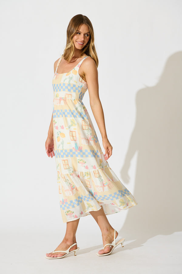 Calli Midi Sundress in Yellow Multi Lemon Linen Blend – St Frock
