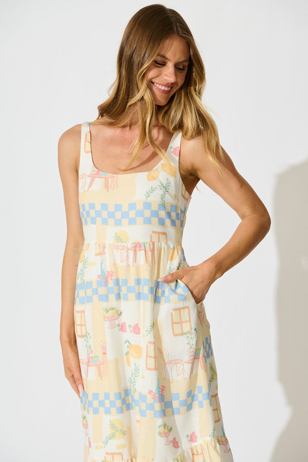 Calli Midi Sundress in Yellow Multi Lemon Linen Blend – St Frock
