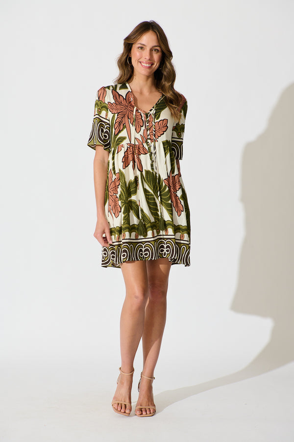 Essia Smock Dress — Green Leaf Linen Blend | St Frock