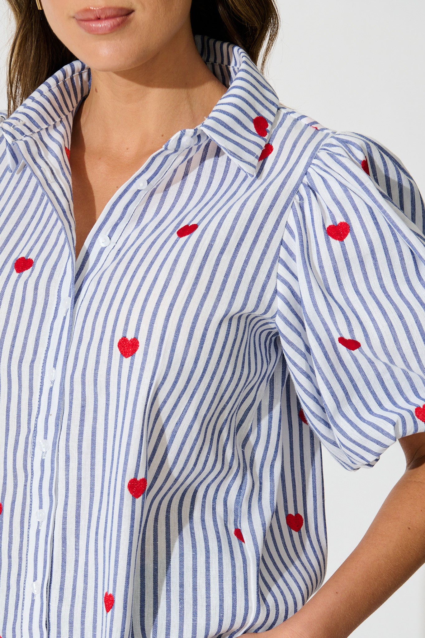 Heart & Thread Shirt — Blue Stripe & Heart Embroidered | St Frock