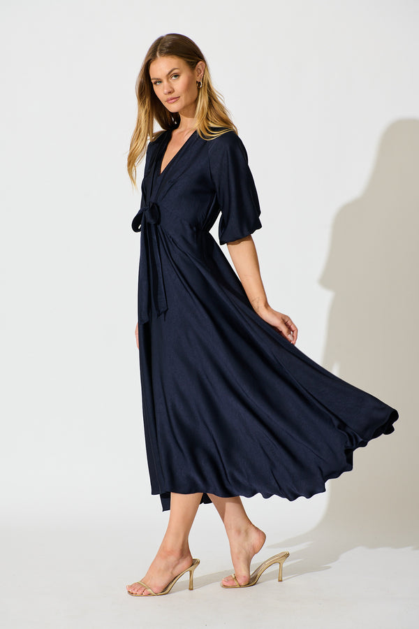 Iris Belle Maxi Dress Navy Satin | St Frock