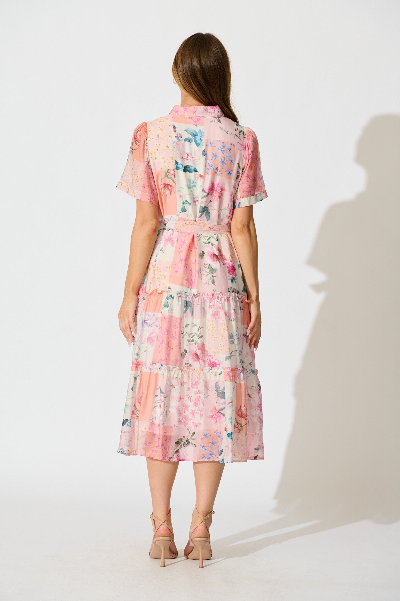 Morgana Midi Shirt Dress in Pink Patchwork Floral | St Frock