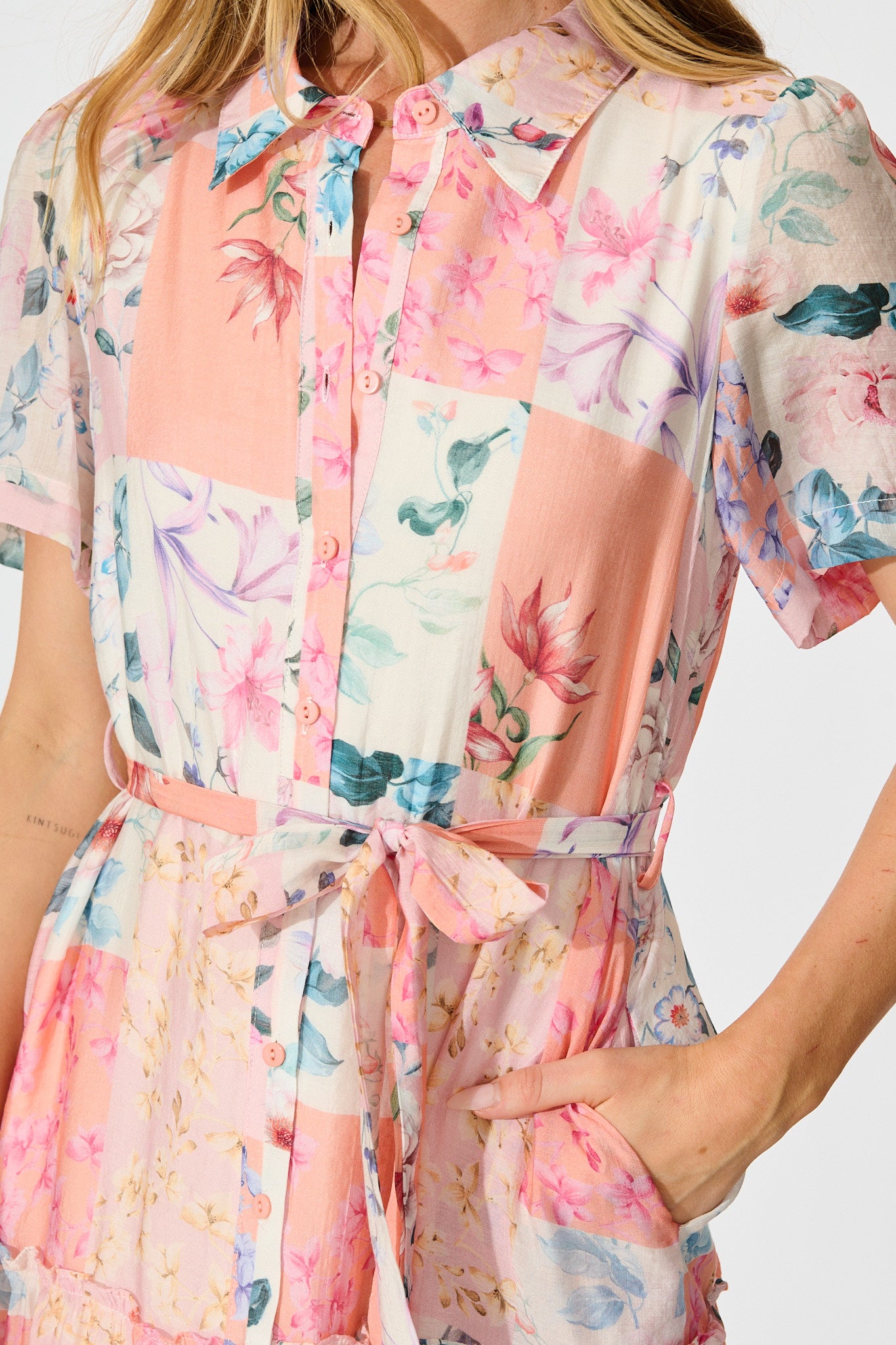 Morgana Midi Shirt Dress in Pink Patchwork Floral | St Frock