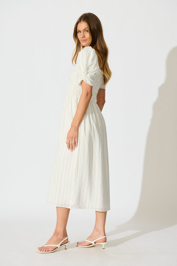 Rouse Midi Dress in White with Black Stripe Cotton Blend | St Frock