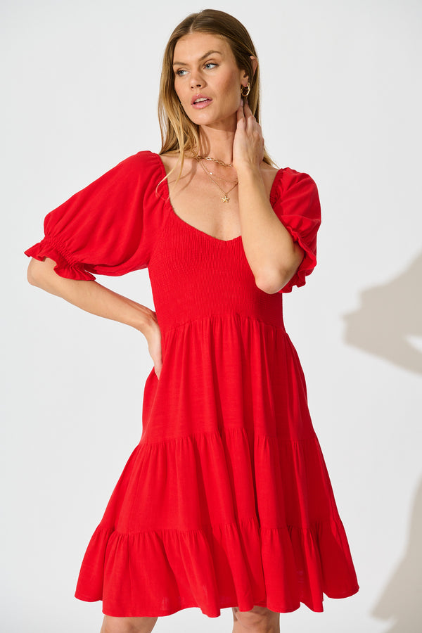 Cella Dress Red Linen Blend | St Frock