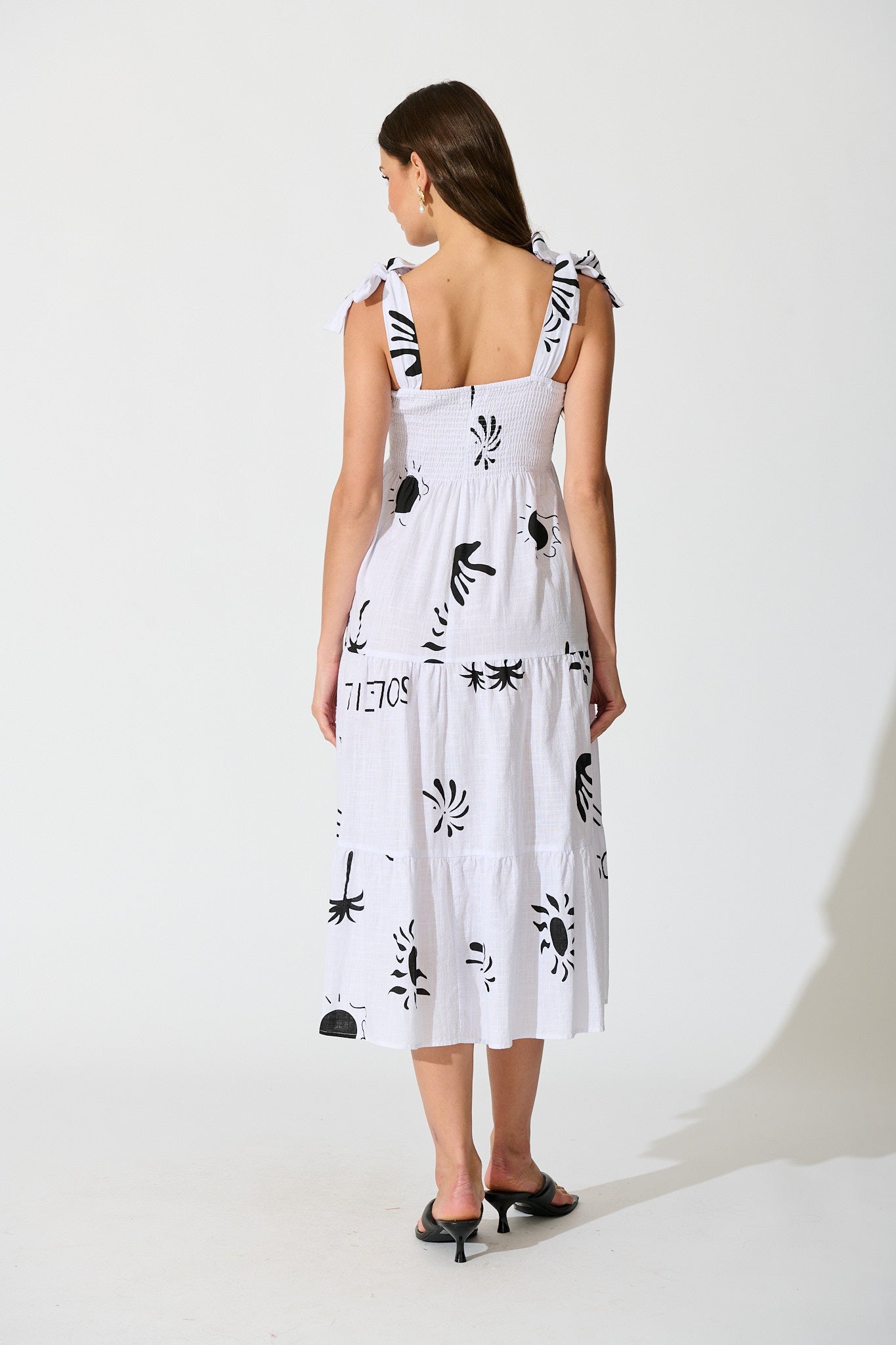 Alexea Midi Sundress in White with Black Print Cotton | St Frock – St Frock