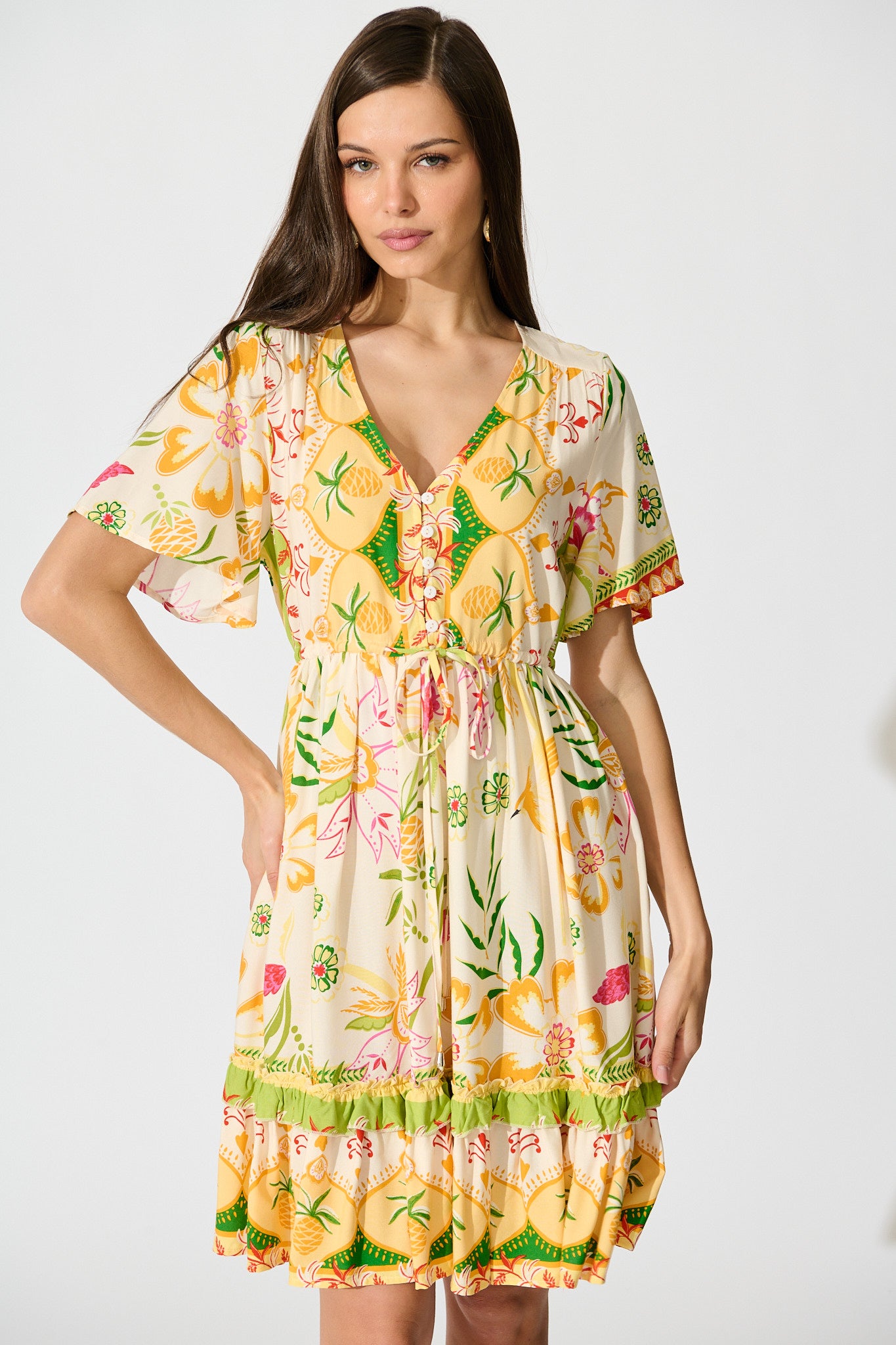 Tiley Dress in Beige with Multi Floral Print | St Frock – St Frock