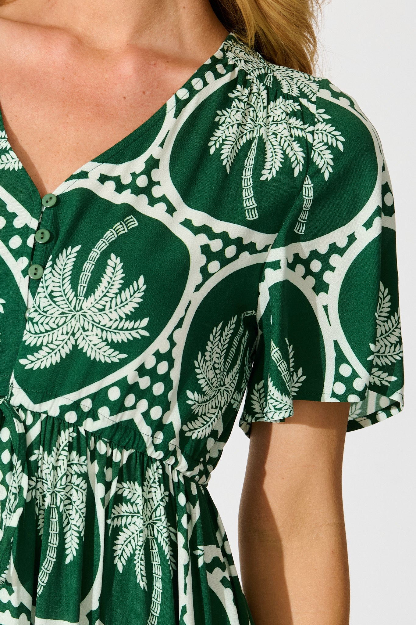 Tiley Dress in Green Palm Tile Print | St Frock