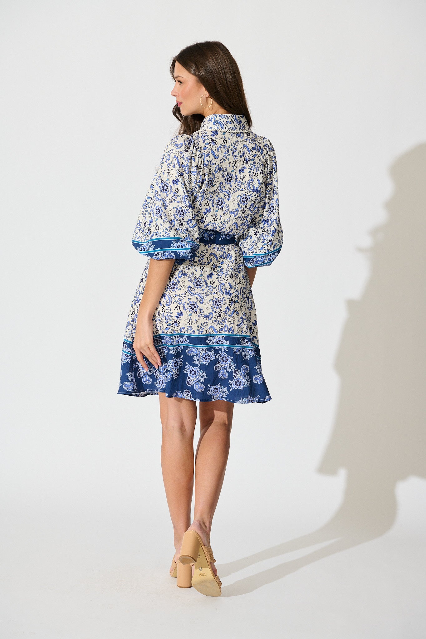 Robilyn Shirt Dress in Cream with Blue Boho Floral | St Frock
