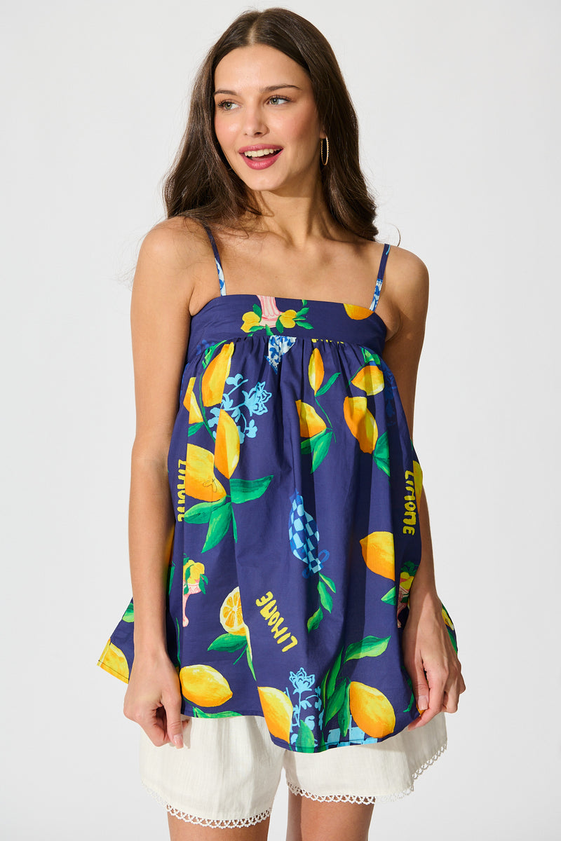 Lemon Zest Top in Navy Lemon Print Cotton | St Frock