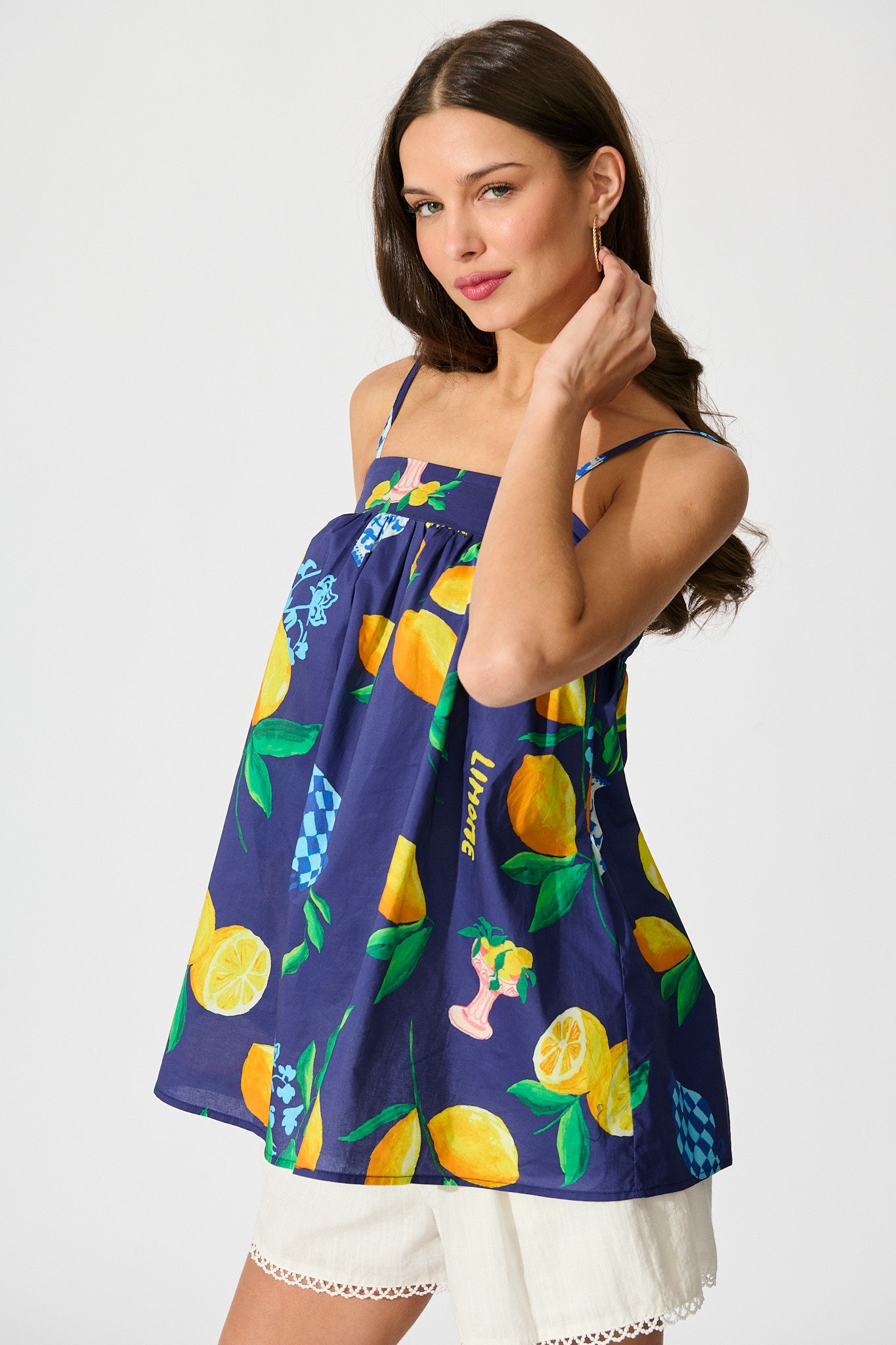 Lemon Zest Top in Navy Lemon Print Cotton | St Frock