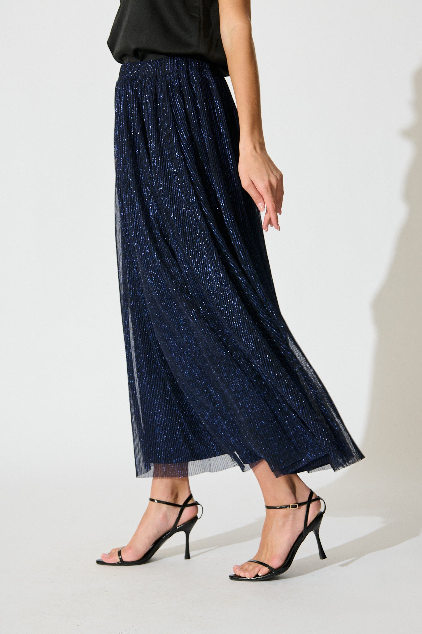 Dip and Dusk Maxi Skirt in Navy Lurex Chiffon | St Frock