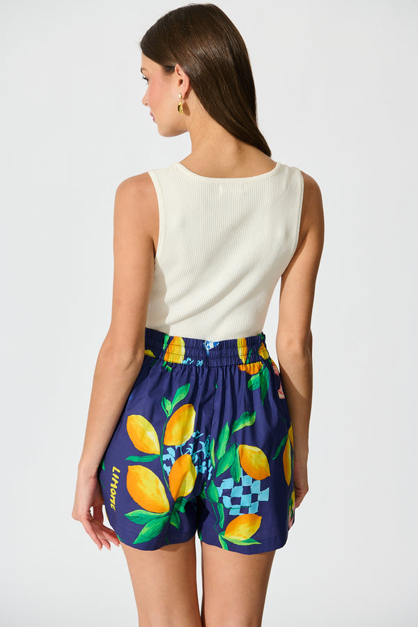 Rosela Short in Navy Lemon Print Cotton | St Frock