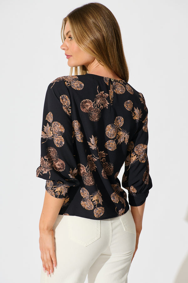 Rhiah Top in Charcoal with Apricot Floral – St Frock