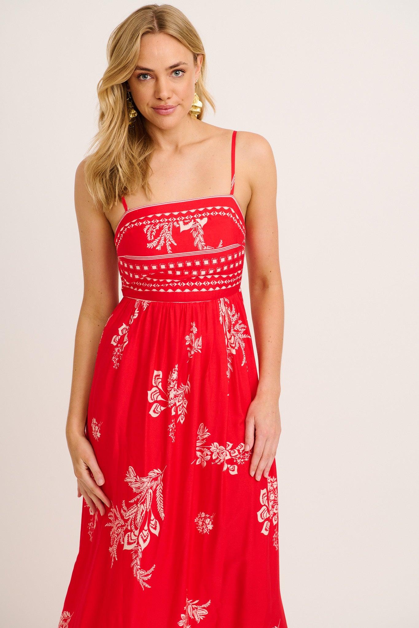 Jordonna Maxi Sundress in Red Leaf Print | St Frock
