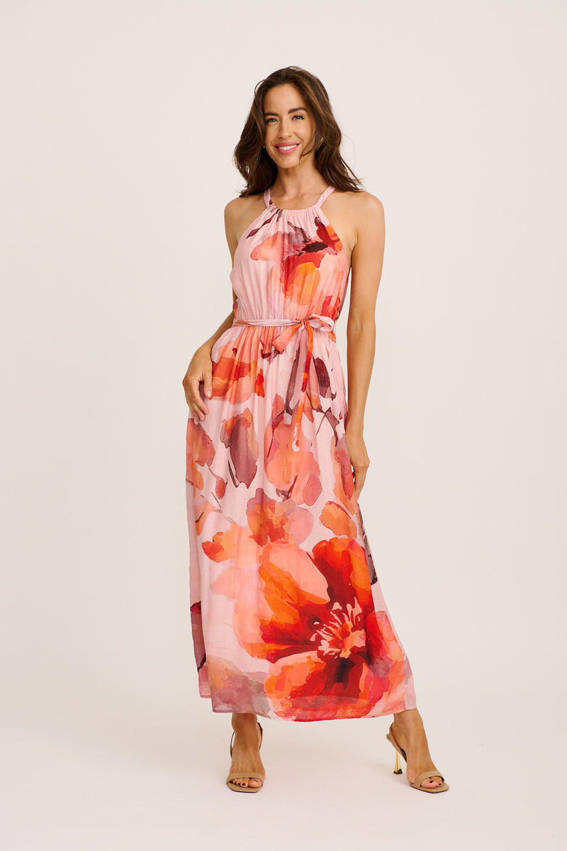 Style Flicker Halterneck Dress in Pink Floral | St Frock