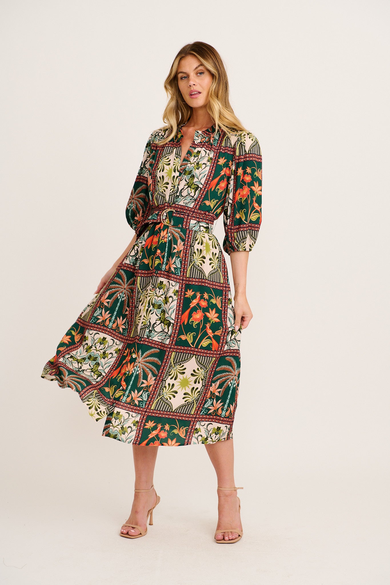 Wildflower Tiles Midi Shirt Dress in Green Tile Print | St Frock