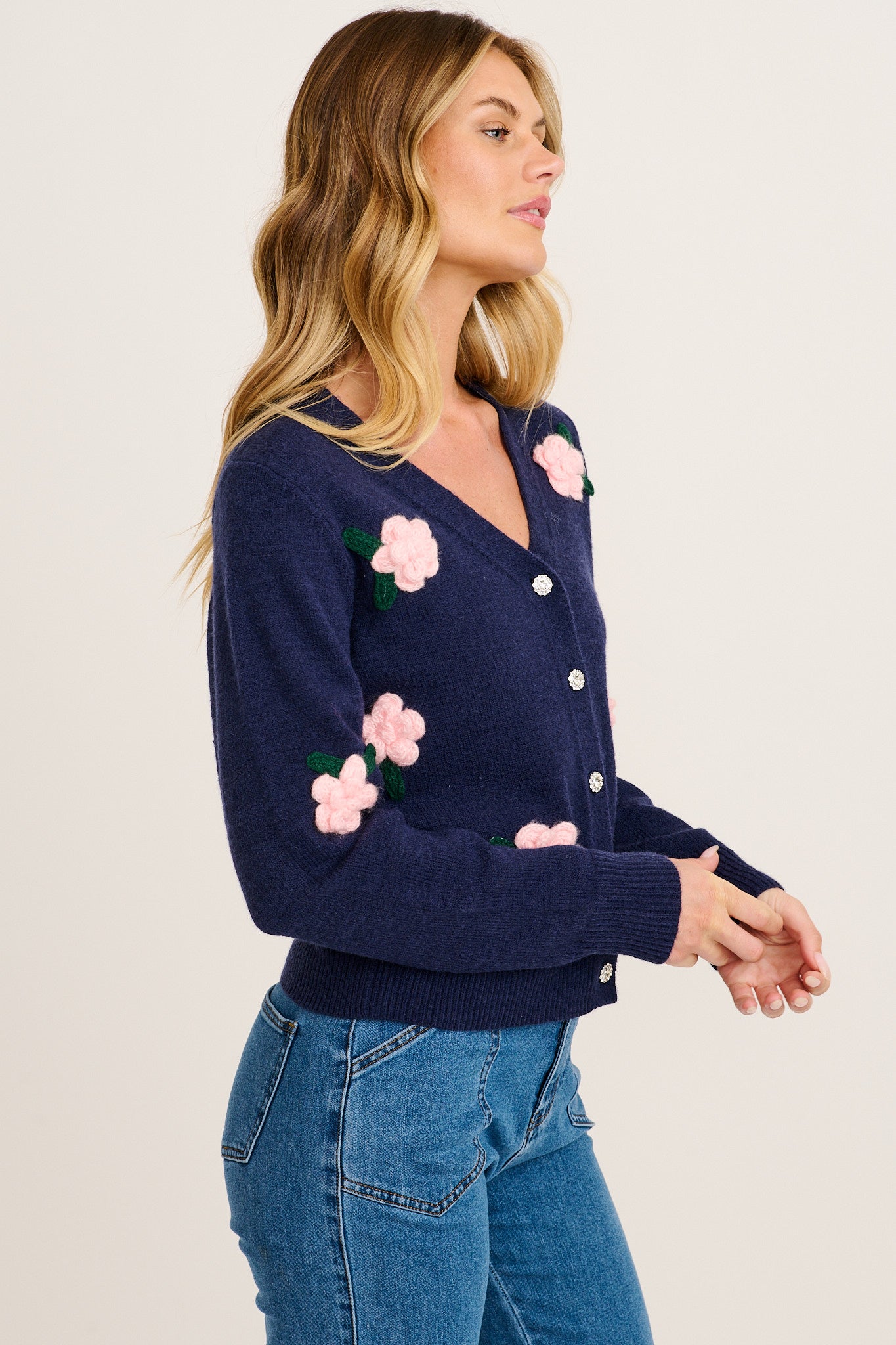 Fuzzy Feeling Knit Cardigan Navy Floral | St Frock