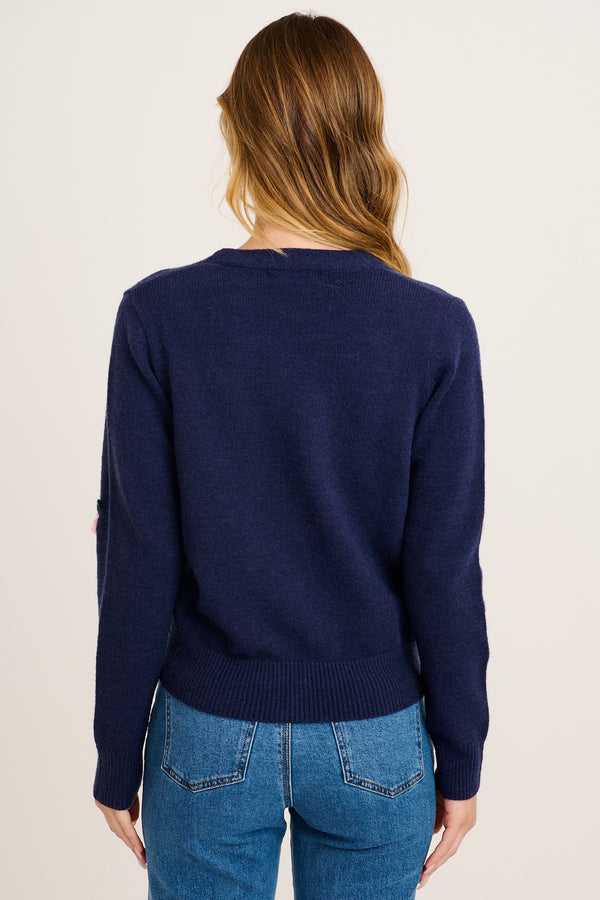 Fuzzy Feeling Knit Cardigan Navy Floral | St Frock