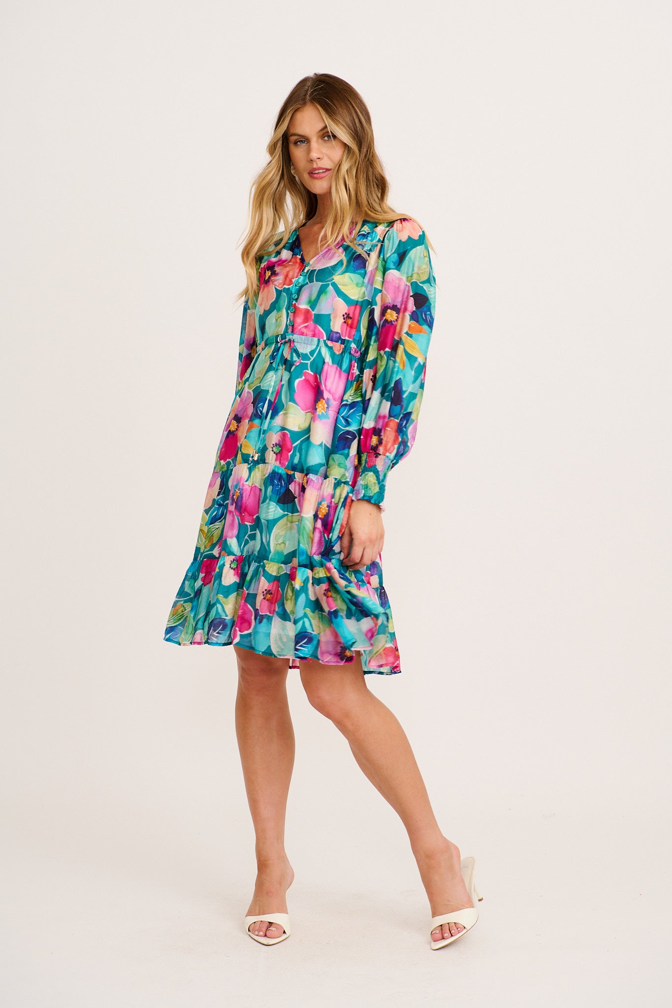 Tilley Dress in Green Multi Floral Cotton Blend | St Frock