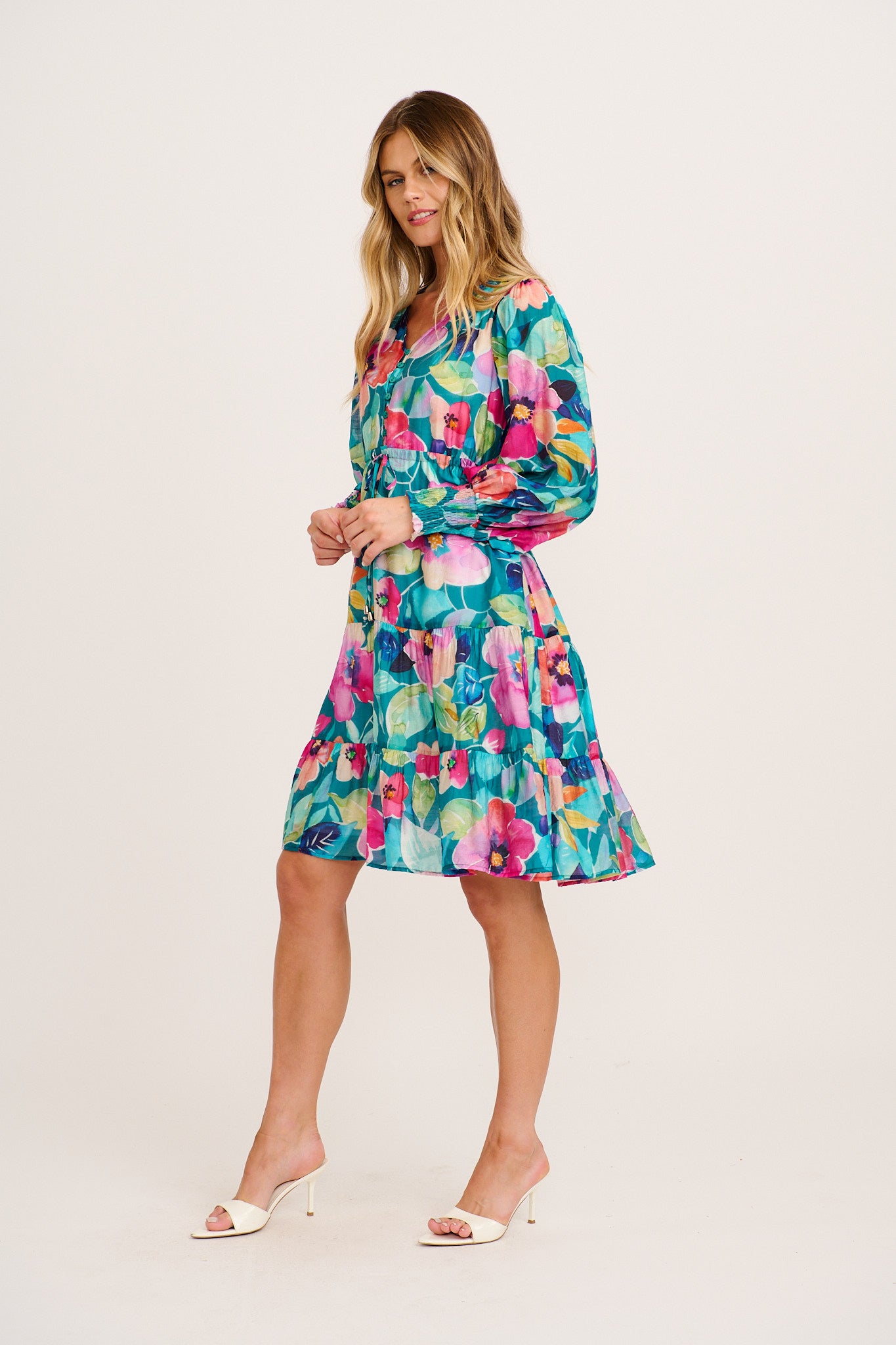 Tilley Dress in Green Multi Floral Cotton Blend | St Frock