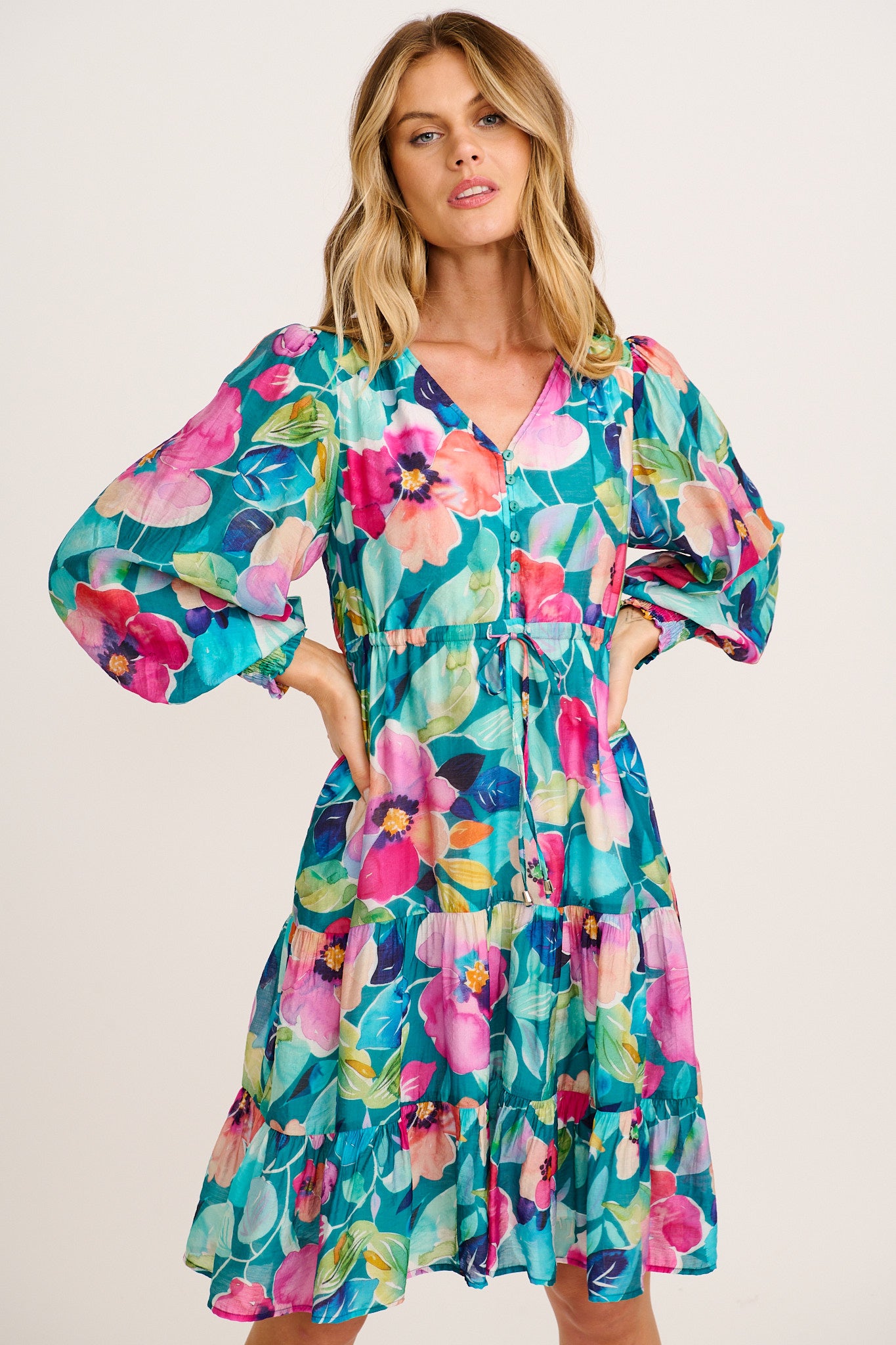 Tilley Dress in Green Multi Floral Cotton Blend | St Frock