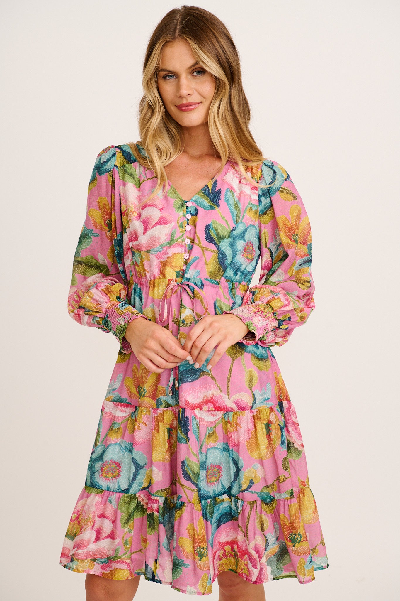 Tilley Dress in Pink Multi Floral Cotton Blend | St Frock