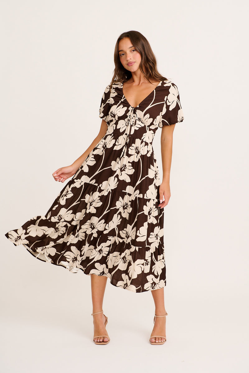Extra Special Maxi Dress in Chocolate and Cream Floral | St Frock