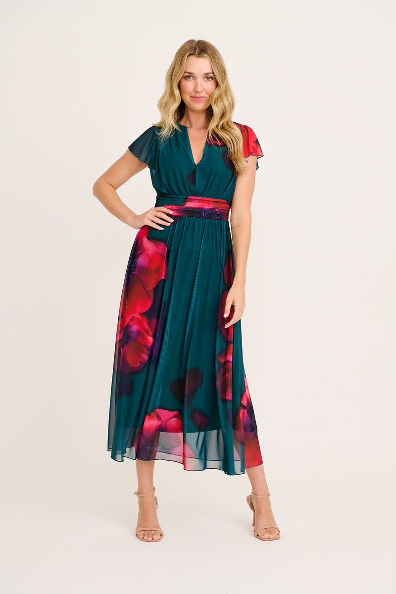 Love Letters Maxi Dress Emerald Pink Floral Mesh | St Frock