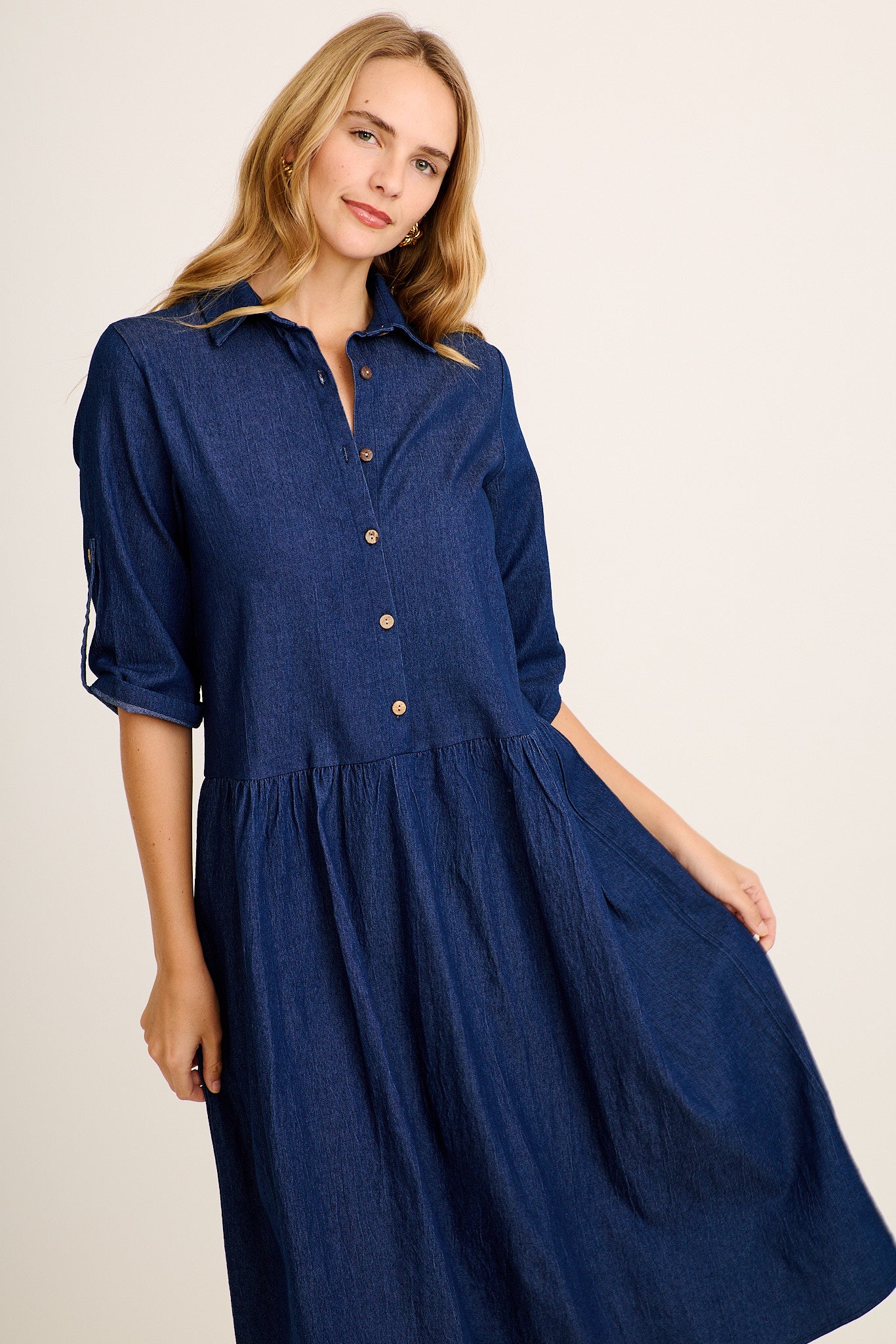 Rovena Midi Smock Dress Indigo Chambray | St Frock