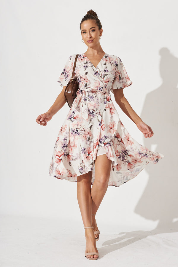 Lacey Wrap Dress In Cream Floral – St Frock