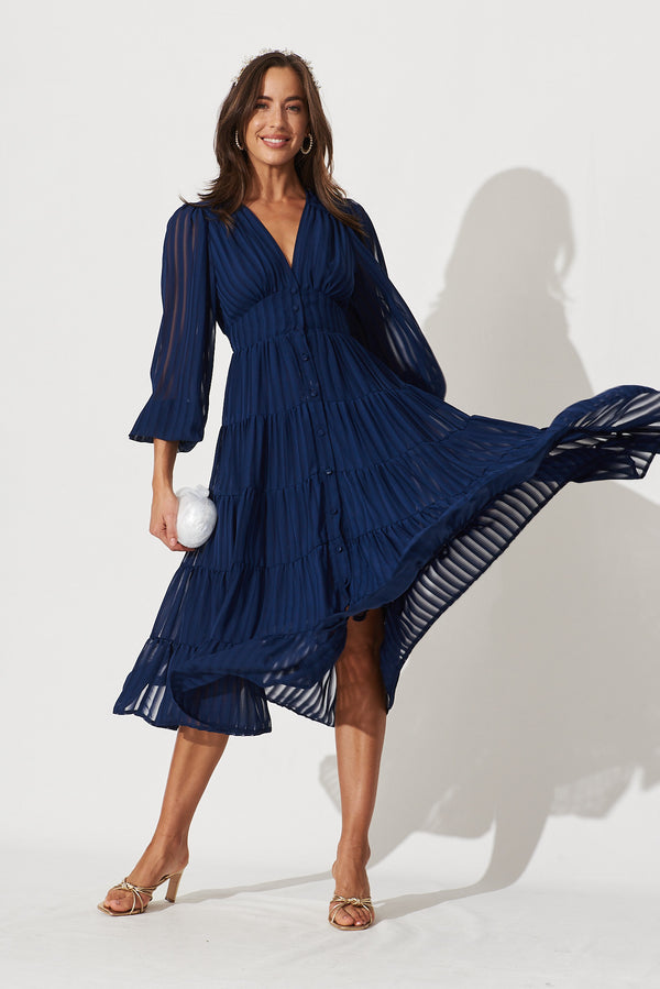 Modical Midi Dress In Navy Chiffon – St Frock