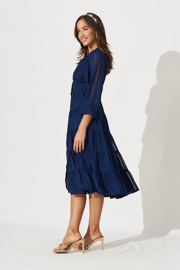 Modical Midi Dress In Navy Chiffon – St Frock