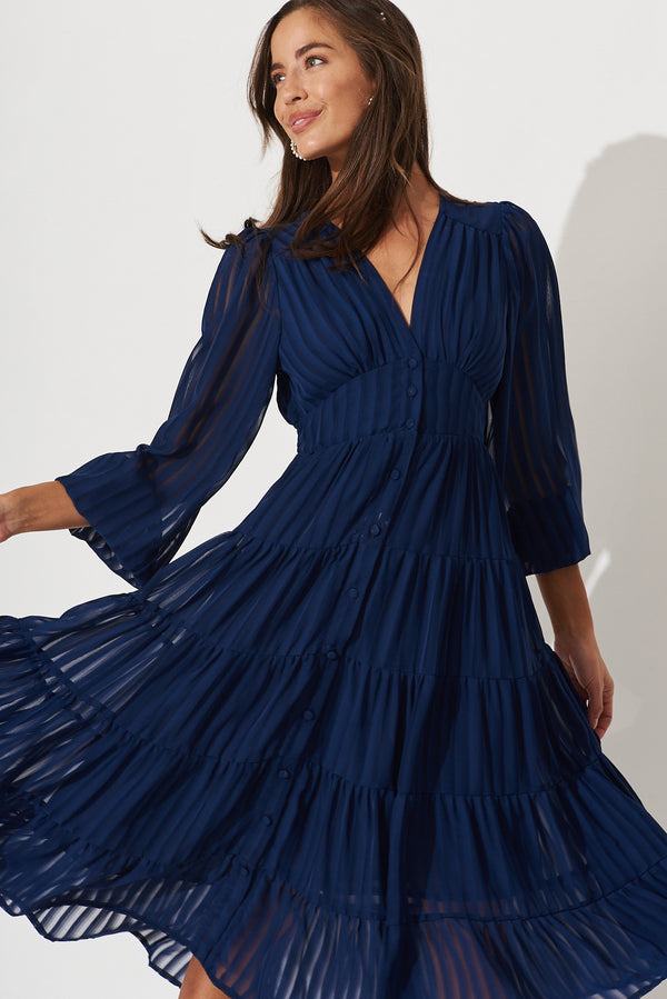 Modical Midi Dress In Navy Chiffon – St Frock