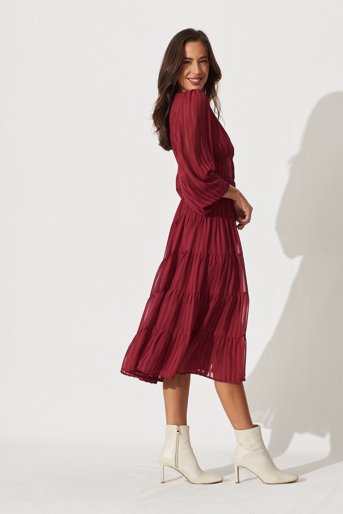 Modical Midi Dress In Berry Chiffon – St Frock