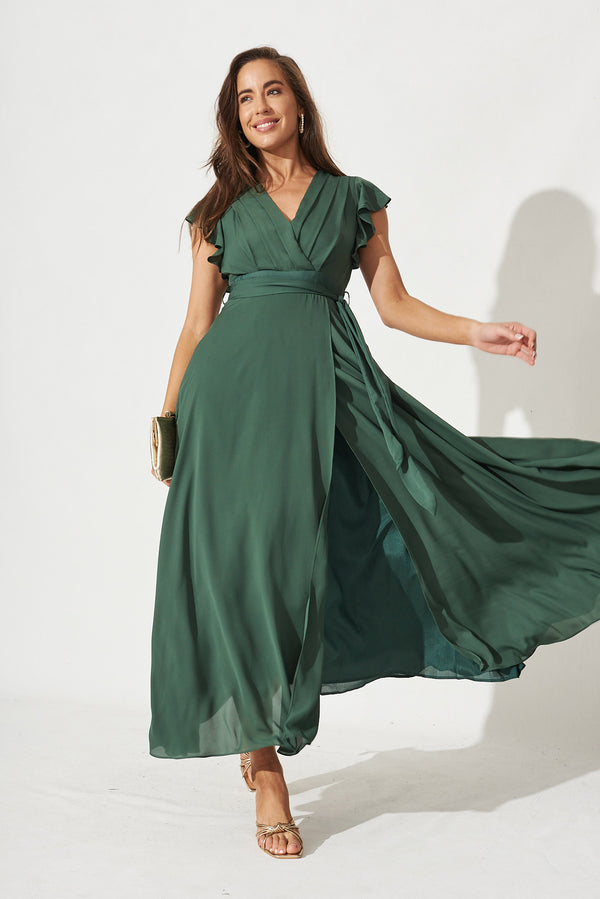 Wynter Chiffon Dress in Green | Bridesmaid & Occasion Maxi – St Frock
