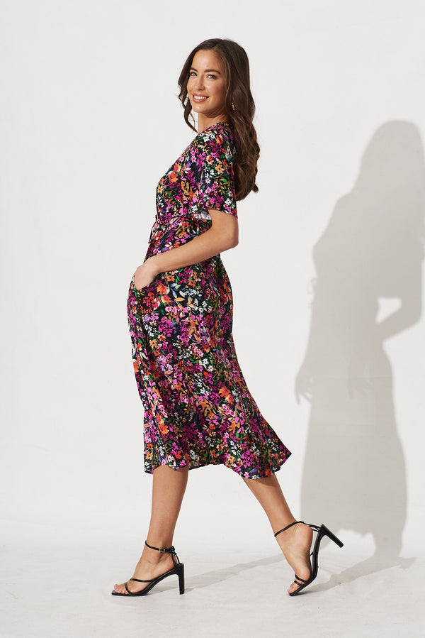 Melody Midi Dress In Black Multi Floral – St Frock