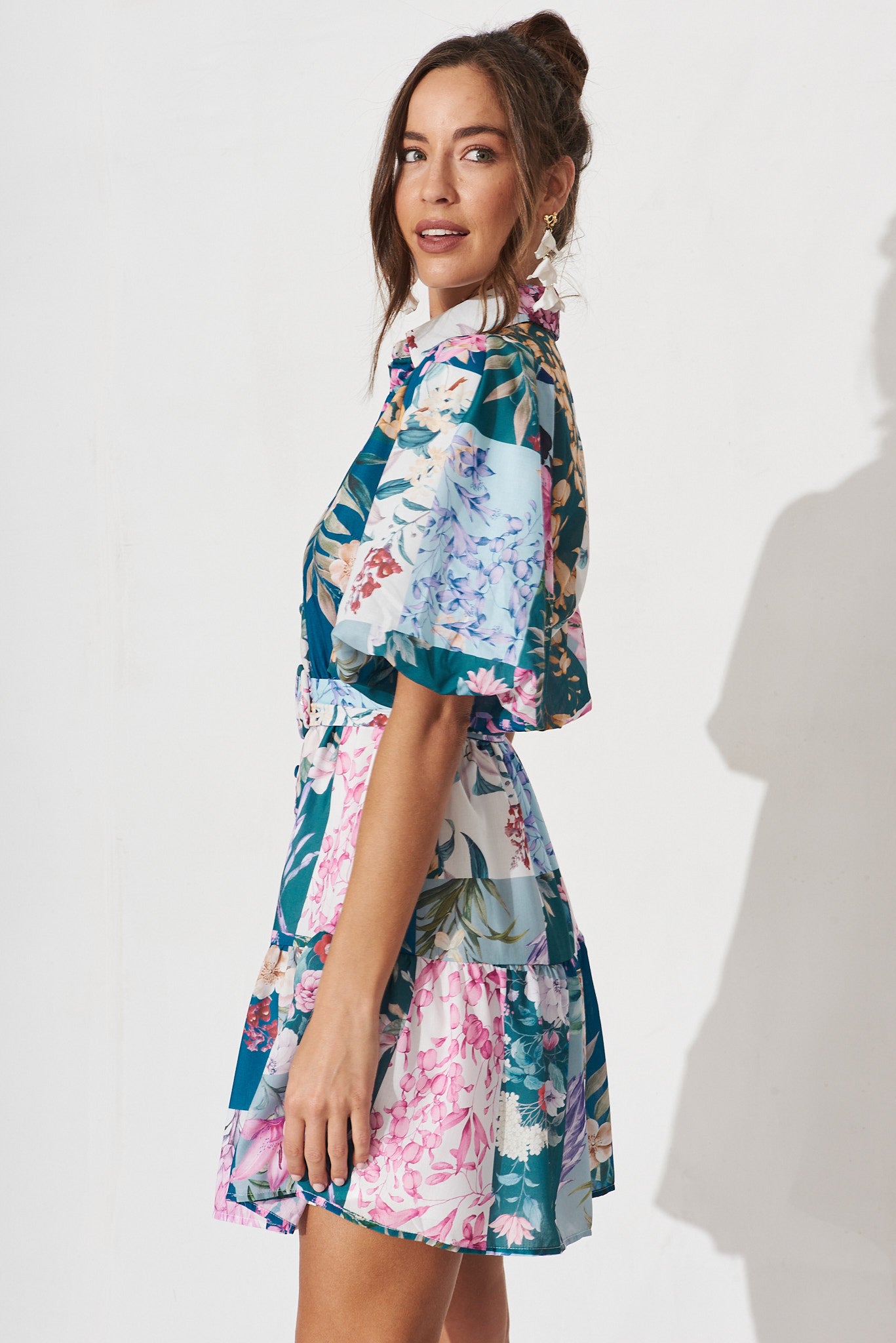 Courtney Shirt Dress In Dark Green Patch Floral – St Frock