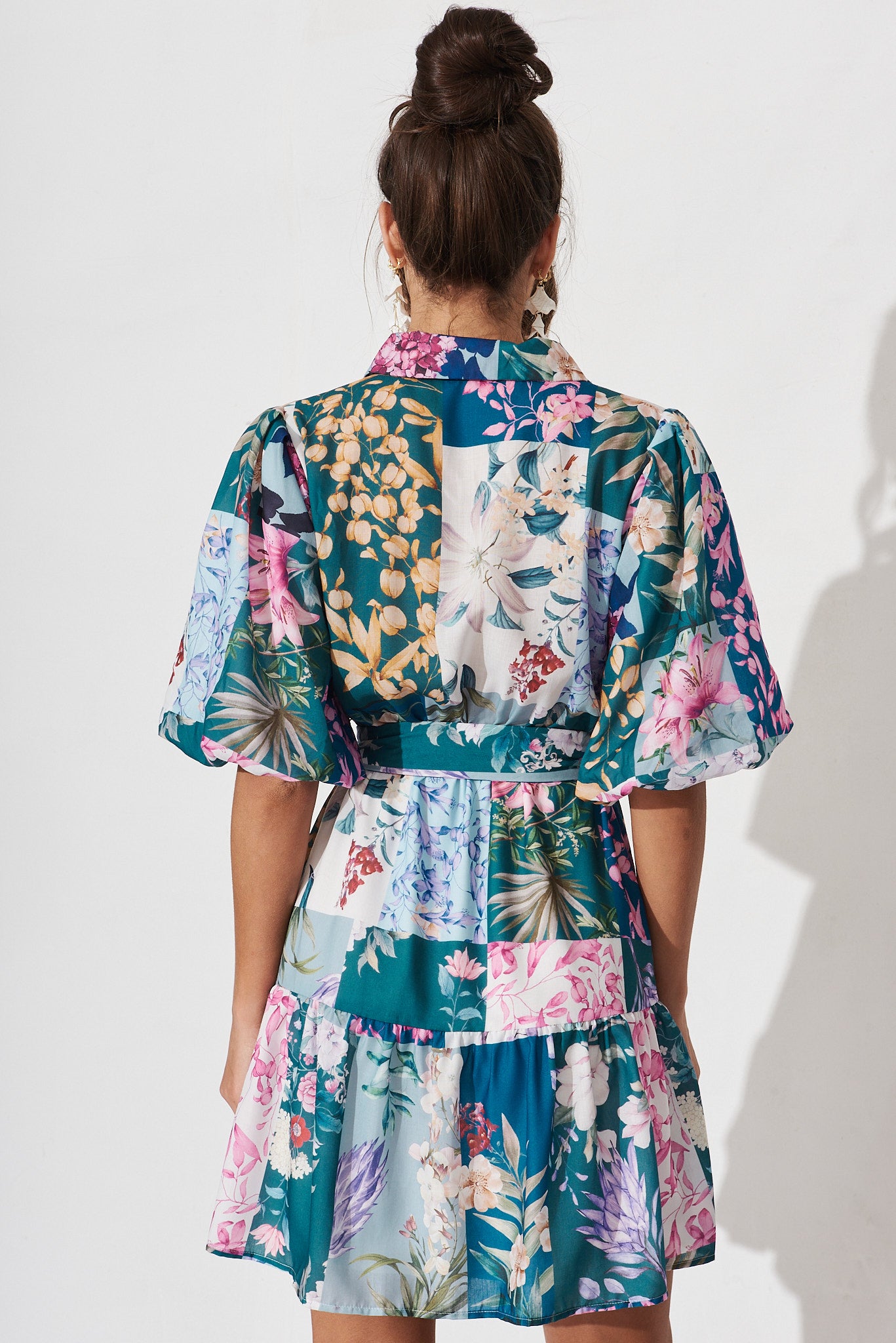 Courtney Shirt Dress In Dark Green Patch Floral – St Frock