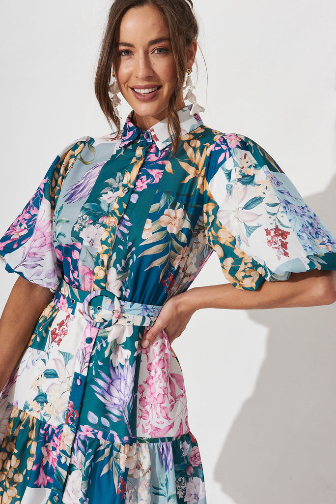 Courtney Shirt Dress In Dark Green Patch Floral – St Frock