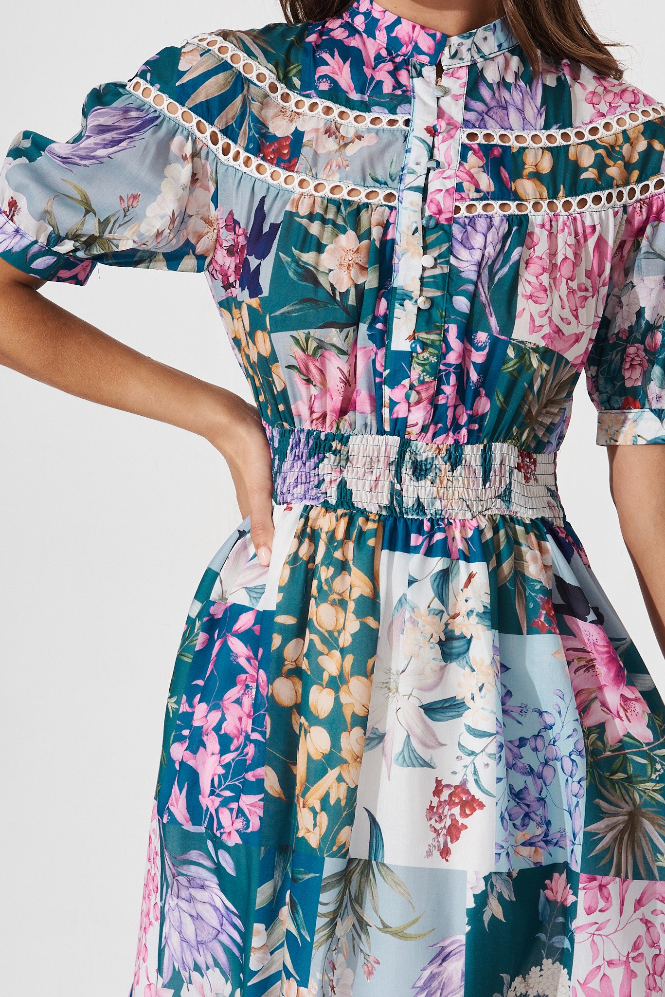 Lynette Midi Dress In Dark Green Patch Floral – St Frock