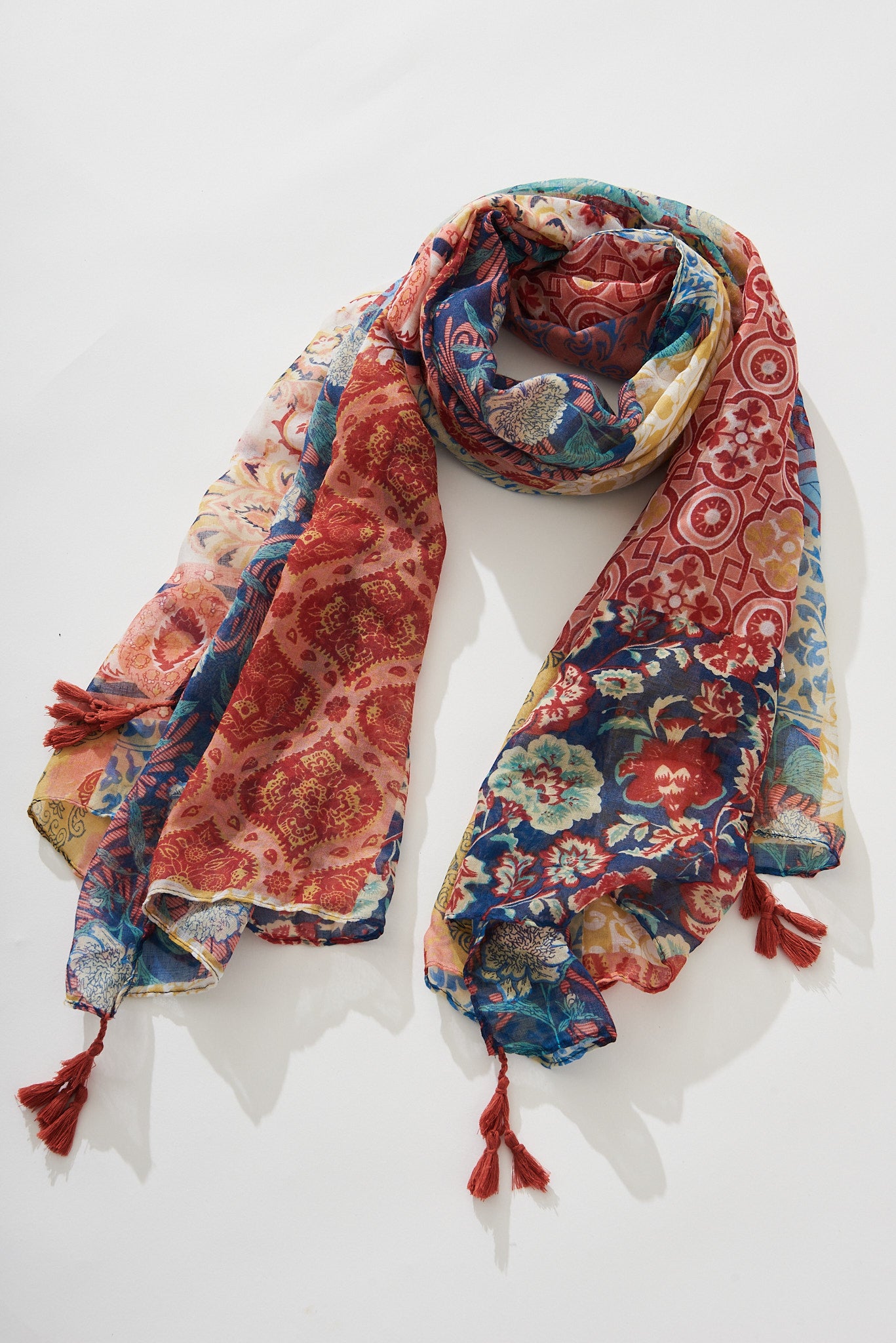 August + Delilah Wild Side Scarf In Multi Red Patchwork – St Frock