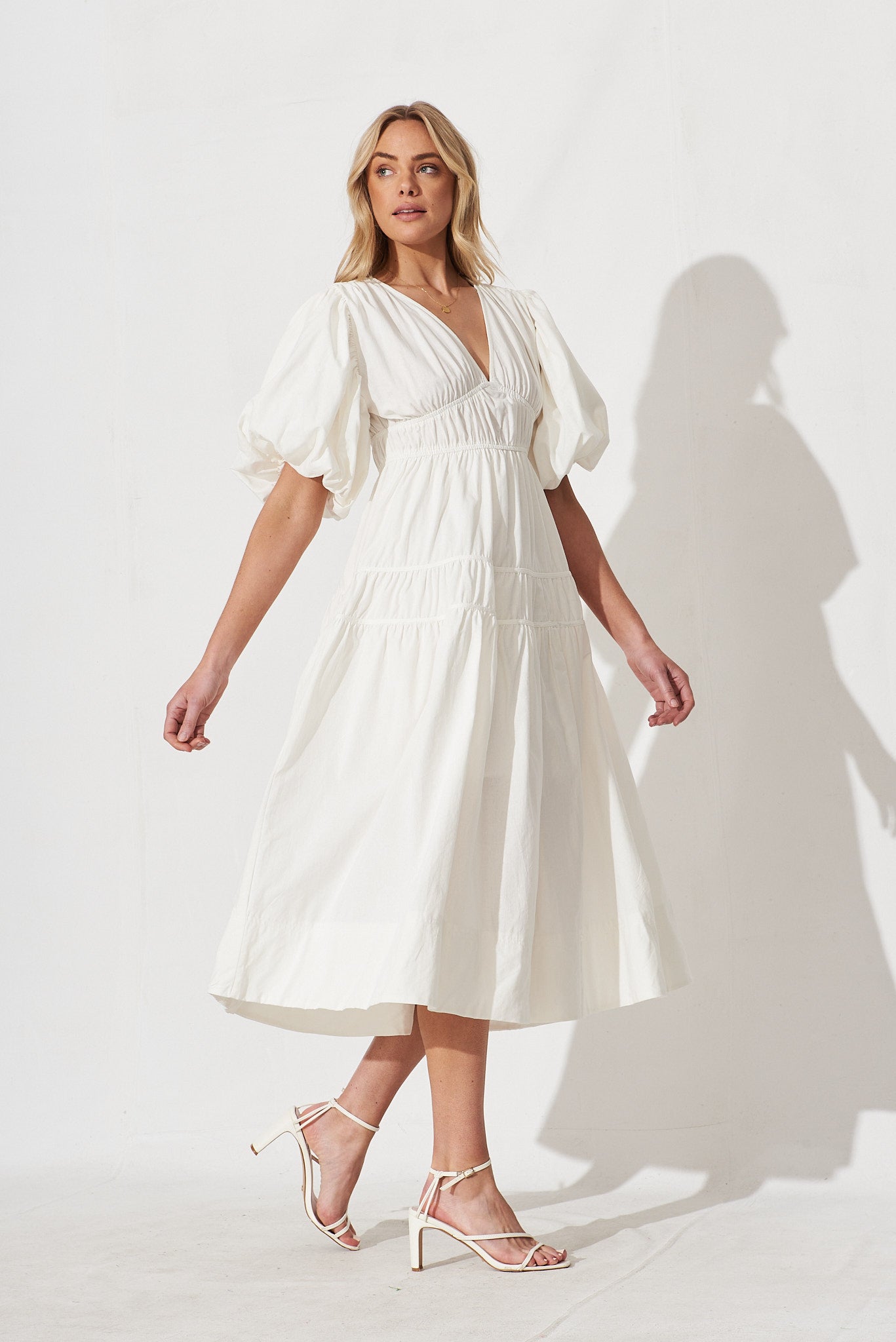 Amalie Midi Dress In White Cotton – St Frock